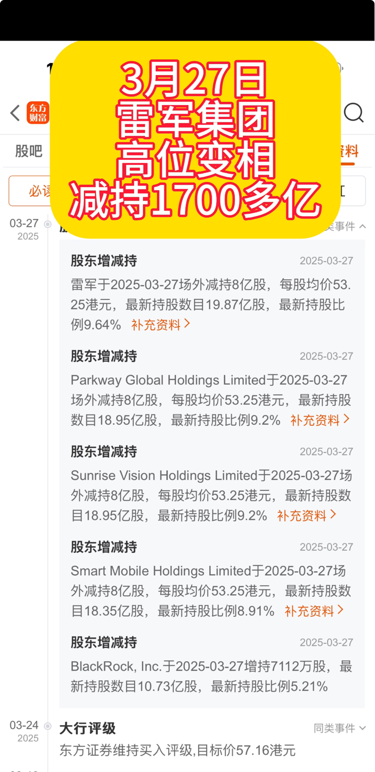 3月27日雷军变相减持套利400多亿，最后谁买单人设开始不装了。跟当年一样一个垃_小米集团-W(hk01810)股吧_东方财富网股吧
