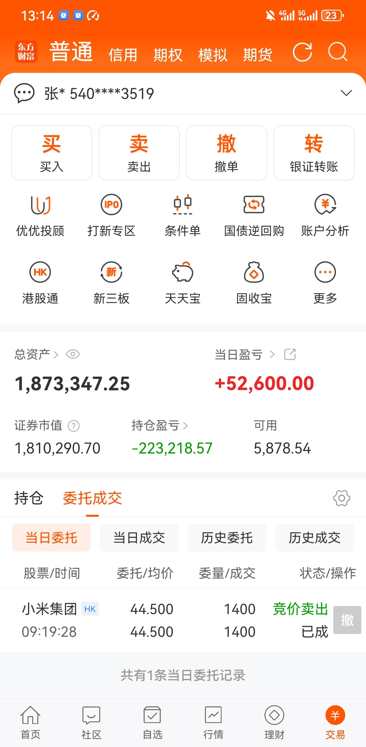 兄弟们，昨天44追高的1400股，44.5先T出去了，先看看情况。_小米集团-W(hk01810)股吧_东方财富网股吧
