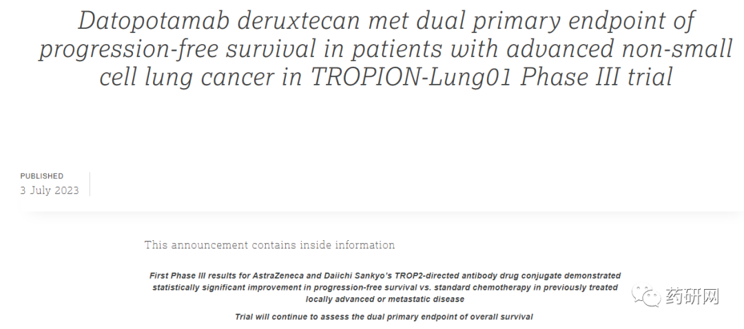 第一三共Trop2 ADC治疗NSCLC的III期达PFS主要终点_财富号_东方财富网