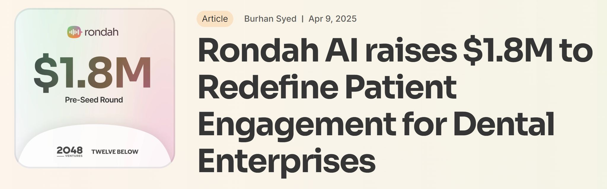 美国科技公司Rondah AI完成180万美元融资，开发牙科AI管理系统_财富号_东方财富网