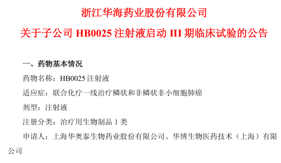 华海药业抗癌新药HB0025启动Ⅲ期临床，研发投入超3亿，多靶点赛道竞争白热化_财富号_东方财富网