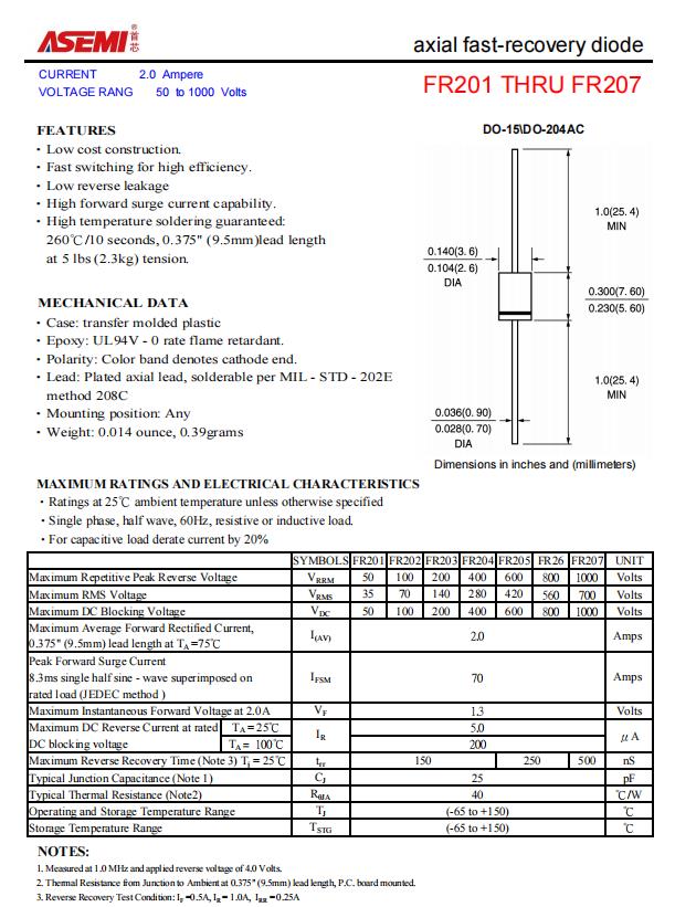 ASEMI快恢复二极管FR207参数，FR207图片，FR207应用_财富号_东方财富网